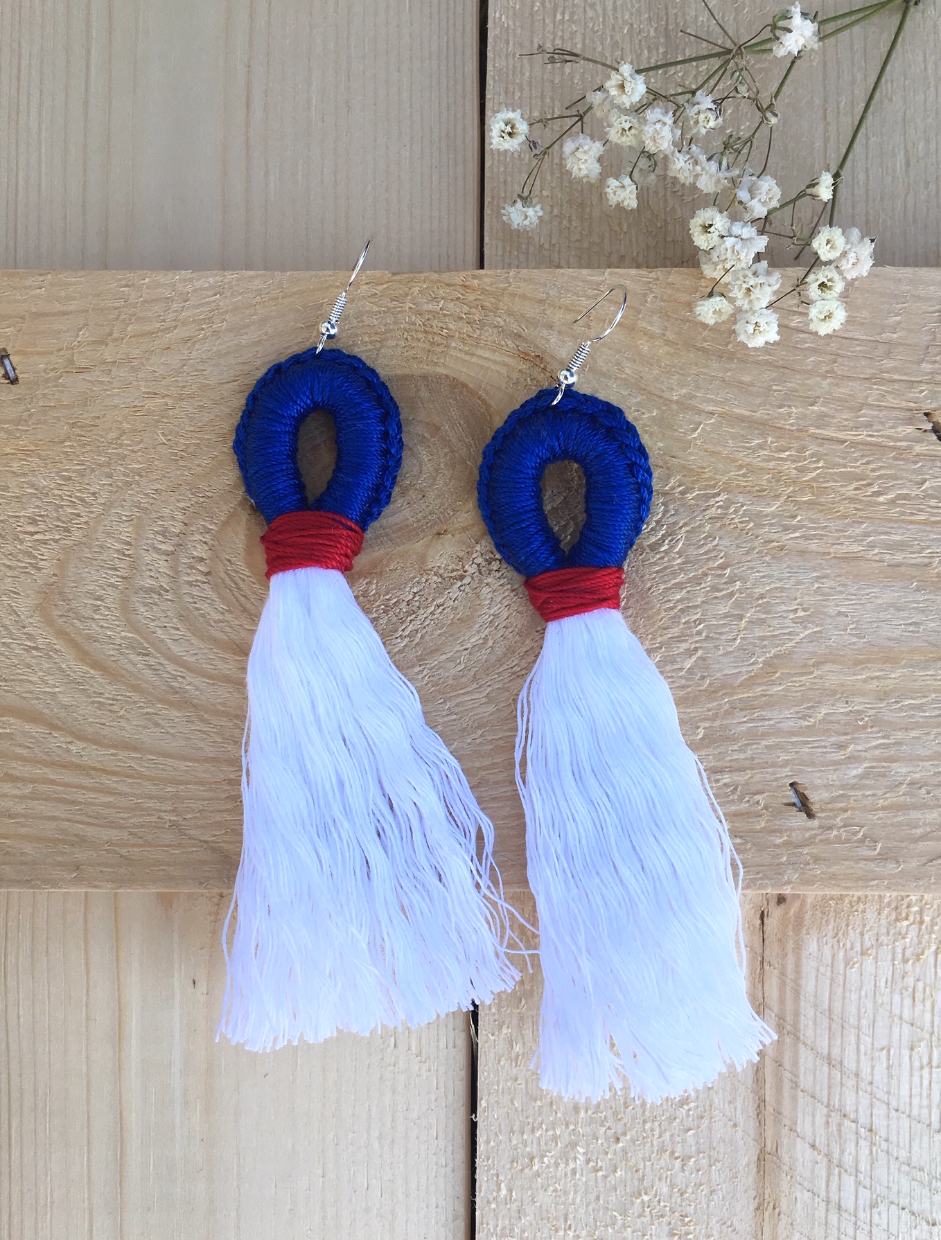 Blue and Red two-color loop earrings - Zebra Mom Handmade
