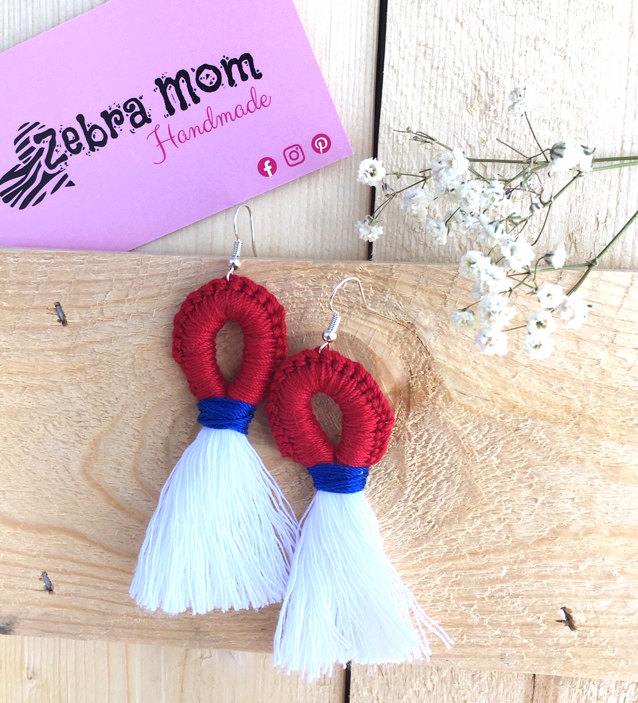 Red and Blue two-color loop earrings - Zebra Mom Handmade